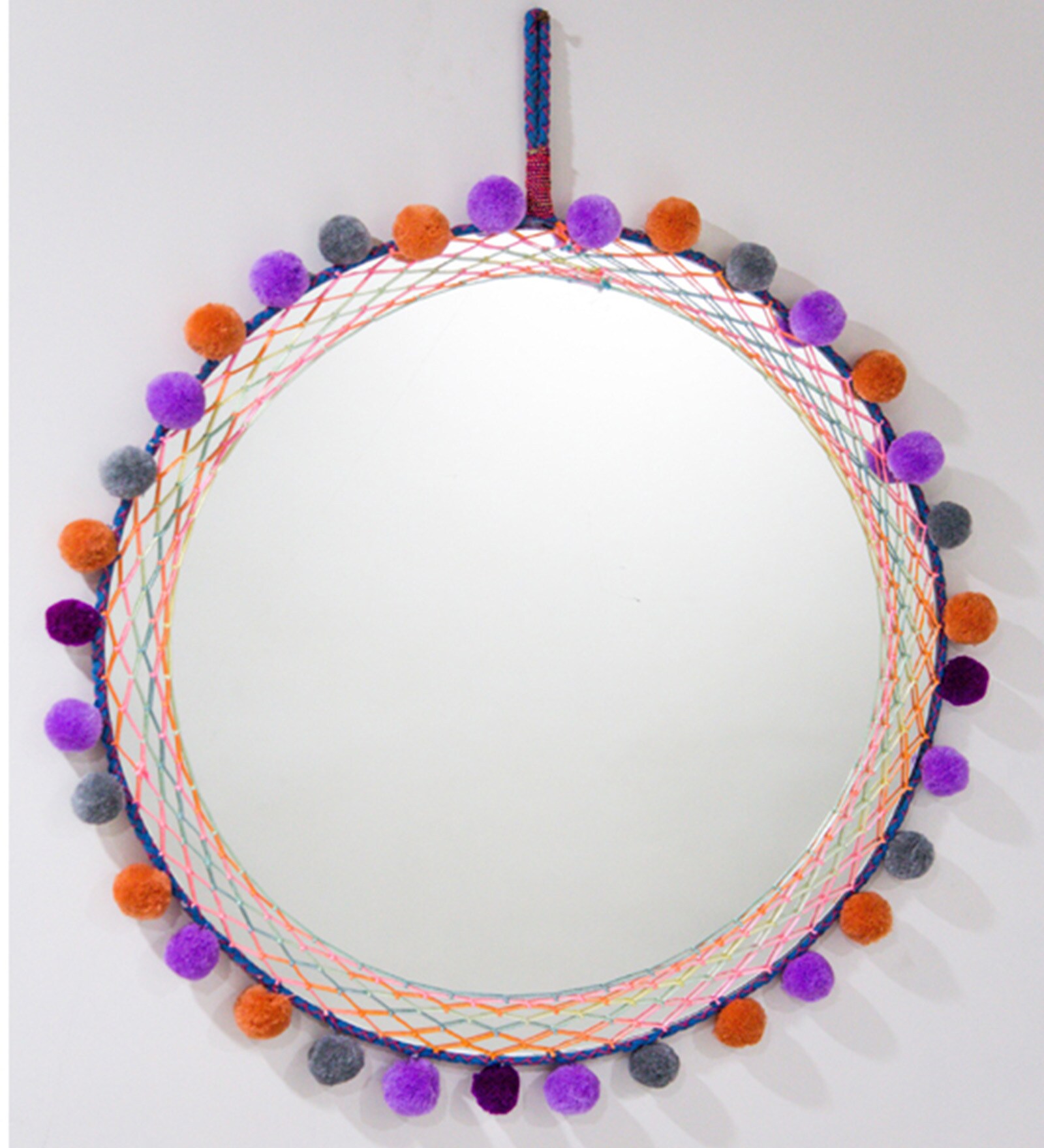 Buy Merino Hand Crafted Round Wall Mirror with Colourful Woollen ...