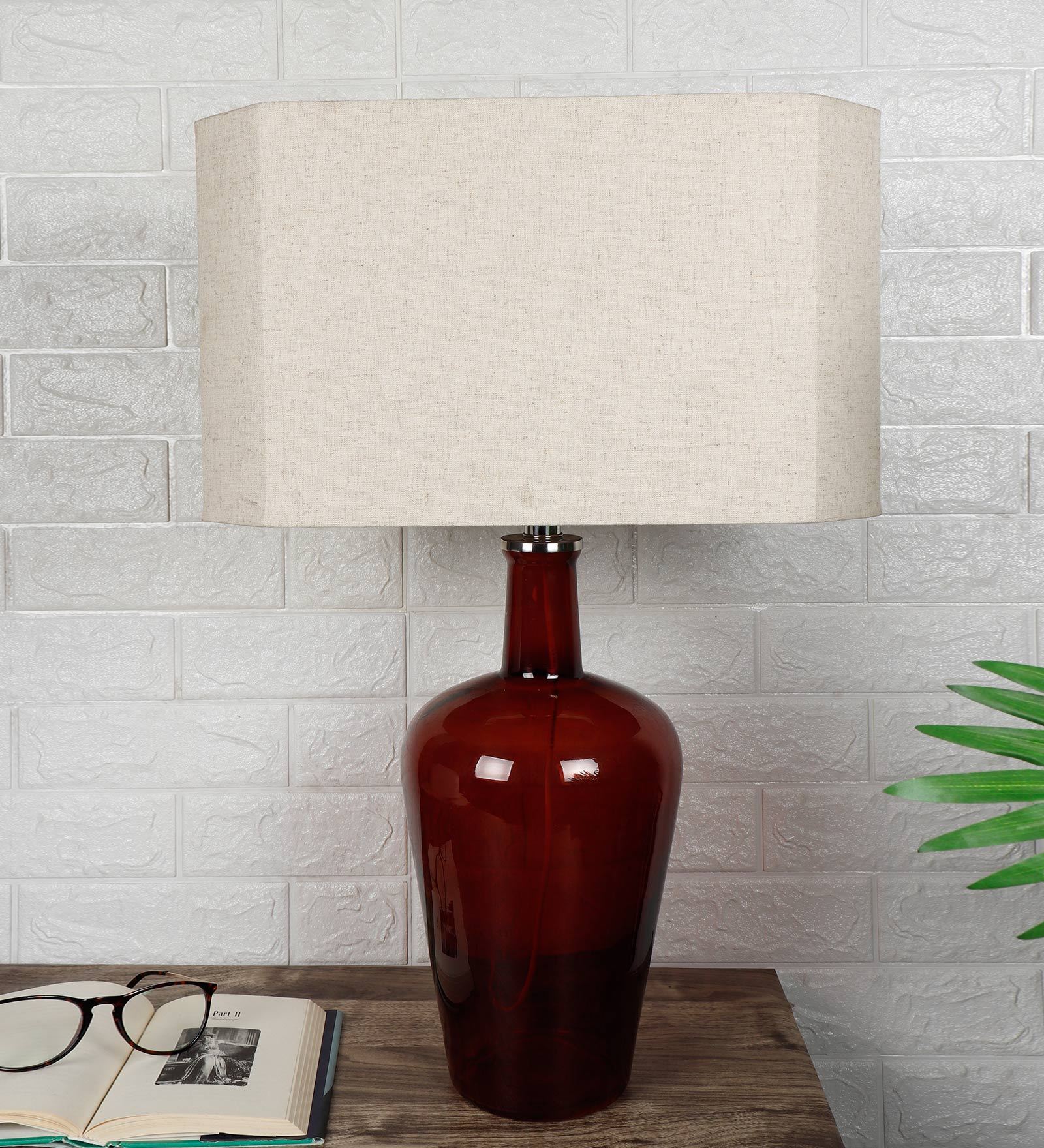 Buy Merlot Red Light Beige Fabric Shade Table Lamp with Ruby Red Base ...