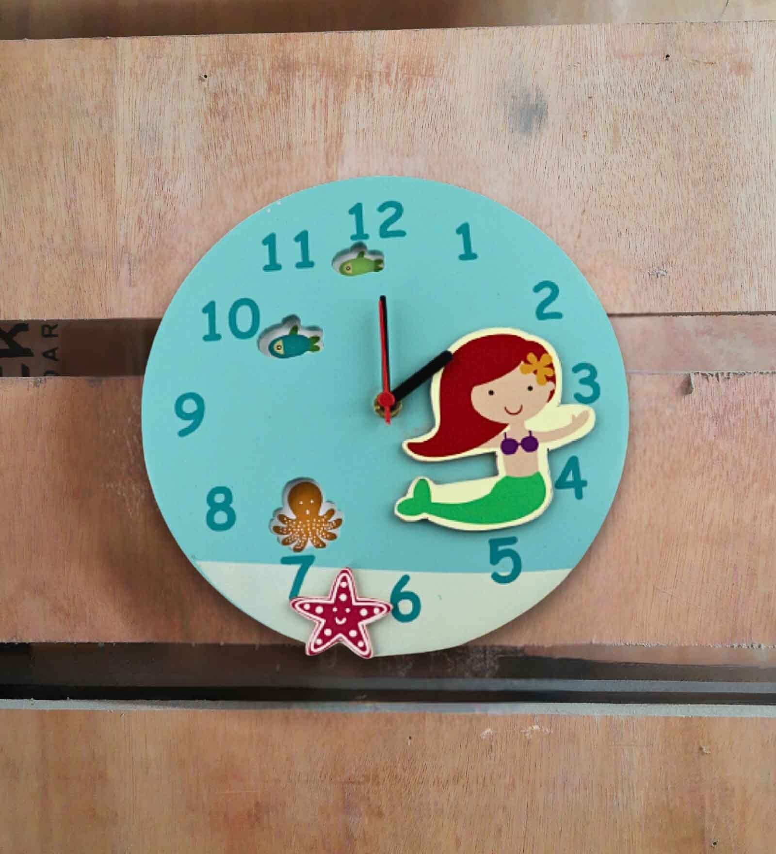 Buy Mermaid Blue-Engineered Wood Kids Wall Clock at 27% OFF by Kidoz ...