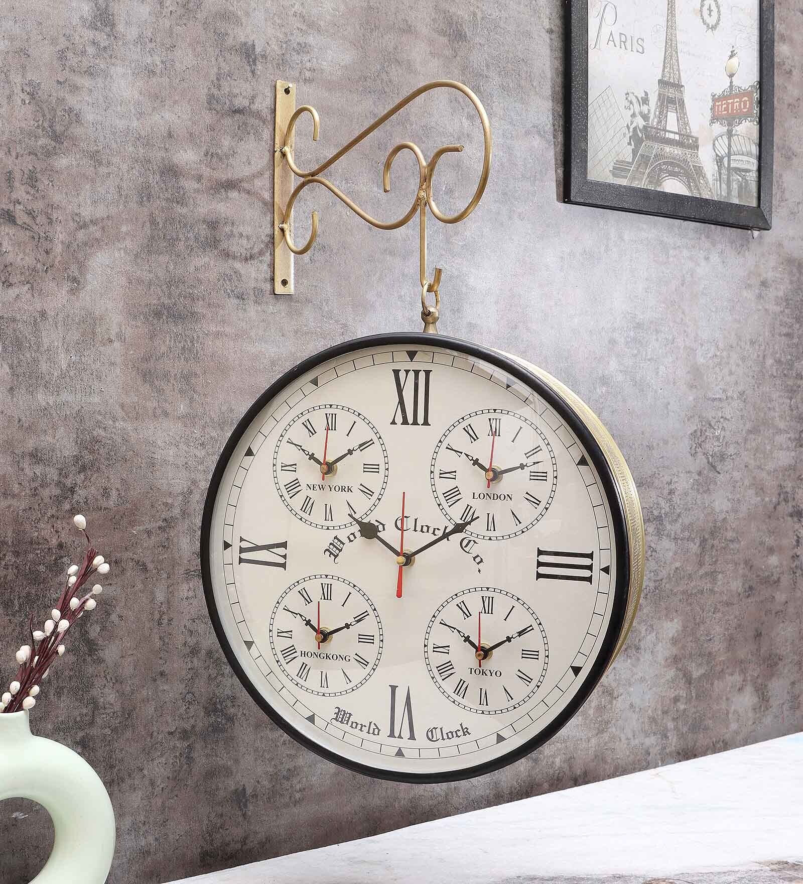 Buy Metal Carving 12 Inches Golden Station World Timer Clock at 43% OFF ...