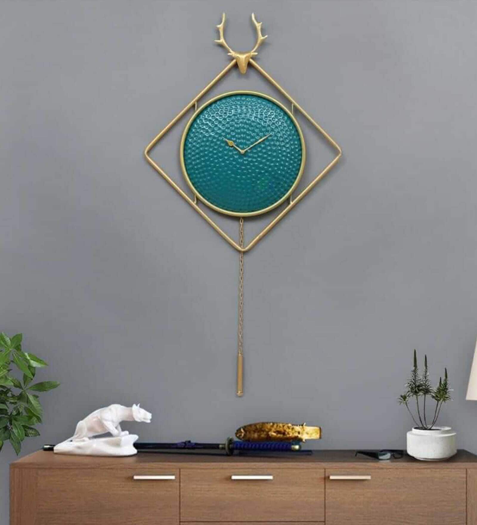 Buy Metal Classic Deer Head Large Size Wall Clock In Blue at 32% OFF by ...