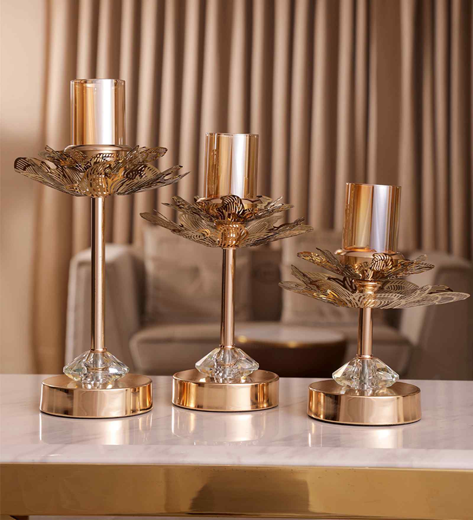Buy Metal Floral Glow Golden Candle Stand at 15% OFF by Aarvi Decor ...