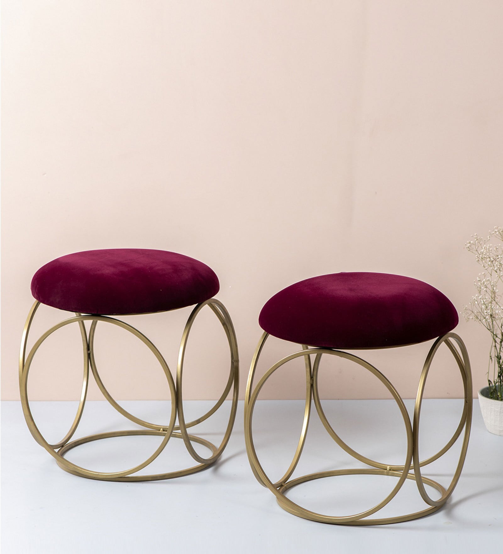 Buy Lush Velvet Seating Stools in Maroon Color with (Set of 2) Online ...
