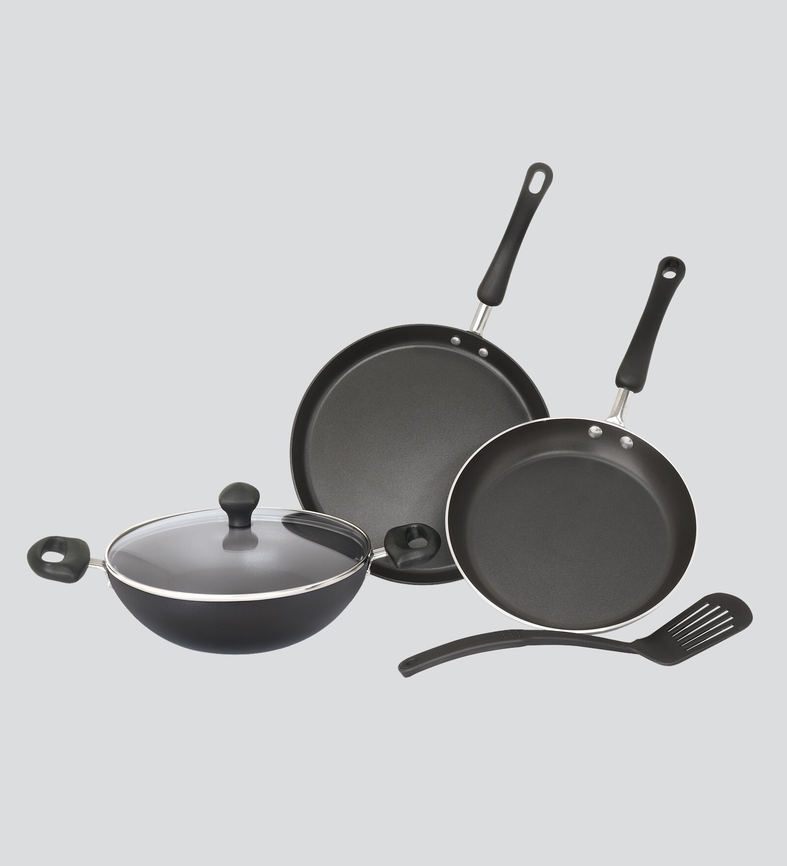Buy Aluminium Non-Stick Cookware-Set of 4 with 1 Glass lid By Meyer ...