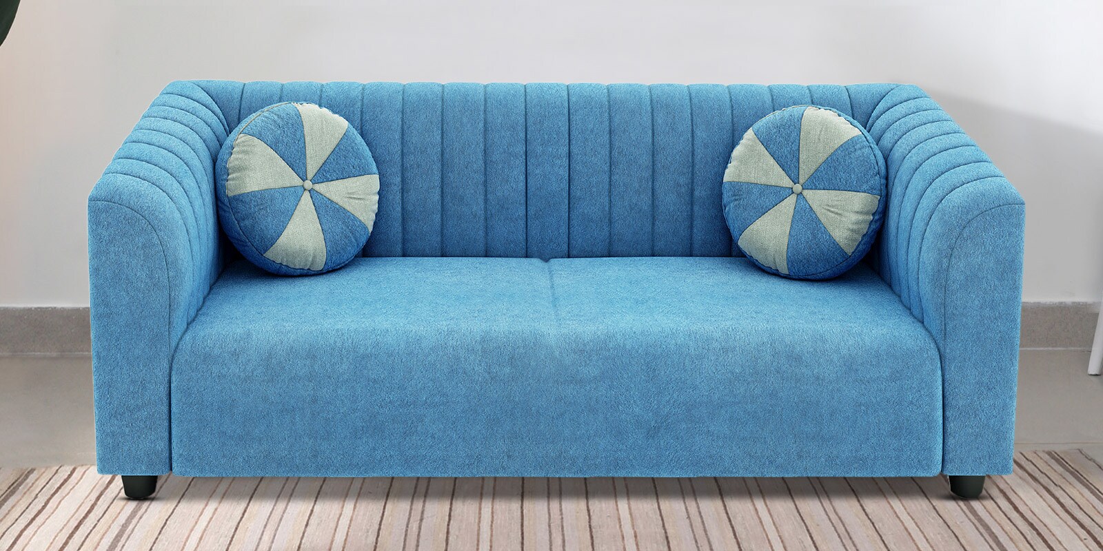 Buy Mercy Fabric 3 Seater Sofa In Sky Blue Colour at 58% OFF by Bharat ...
