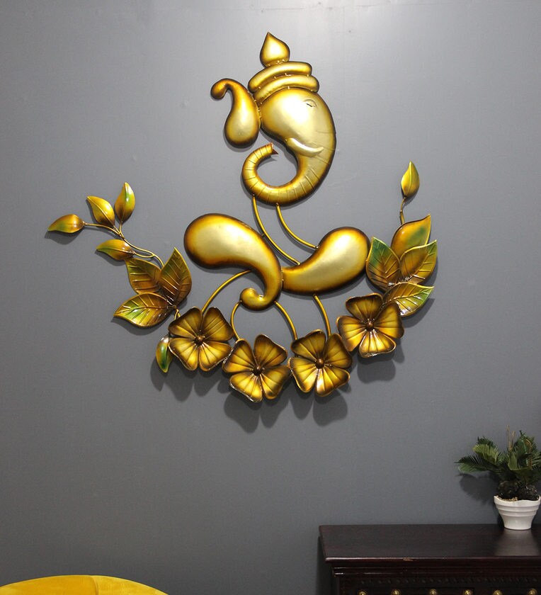 Buy Iron Lord Ganesha Wall Art In Gold By Malik Design Online ...