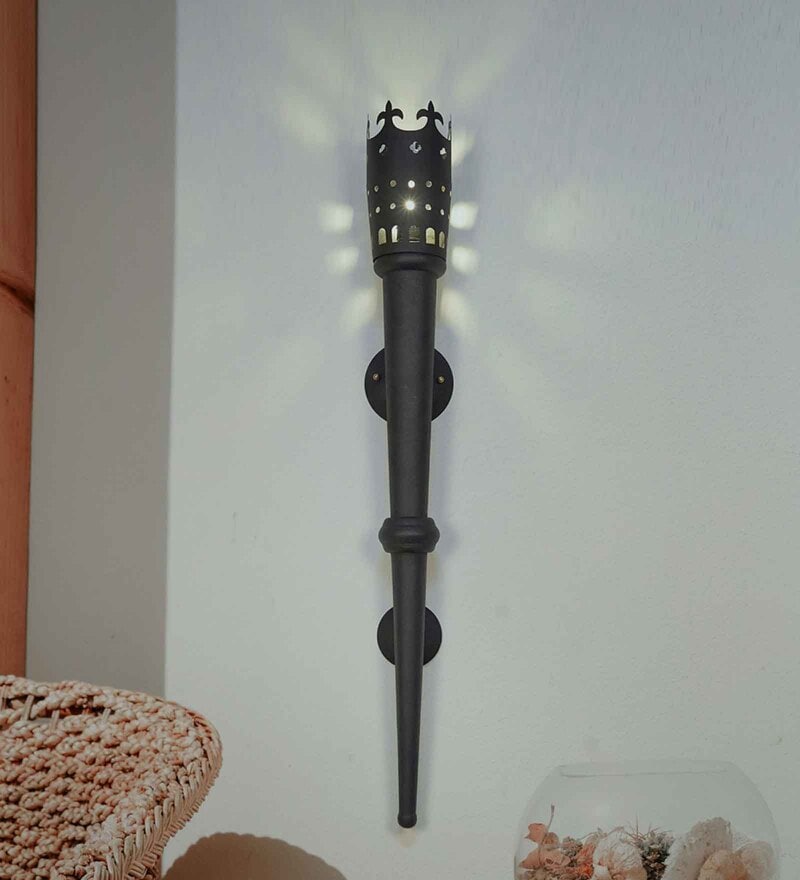 Buy Medieval Style Long Torch Black Steel Mashal Wall Light by Fos ...