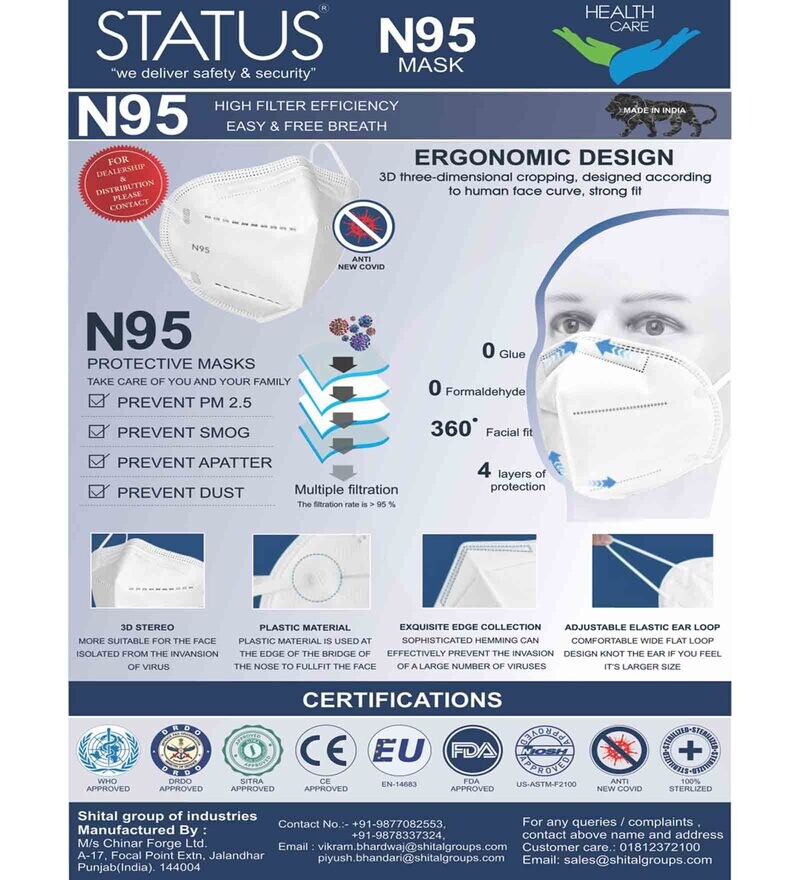 Buy Melt blown Fabric N95 Mask in Black Color (Pack of 2) by Status Online - Masks - Essentials ...