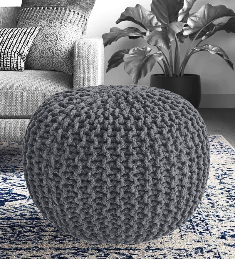 Buy Melton Knitted Pouffe in Dark Grey Colour Online - Pouffes ...