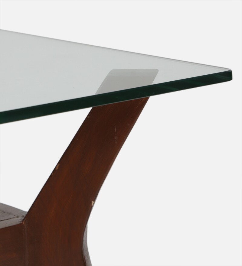 Buy Mesa Glass Top Coffee Table In Natural Teak Wood Finish By Crafted ...