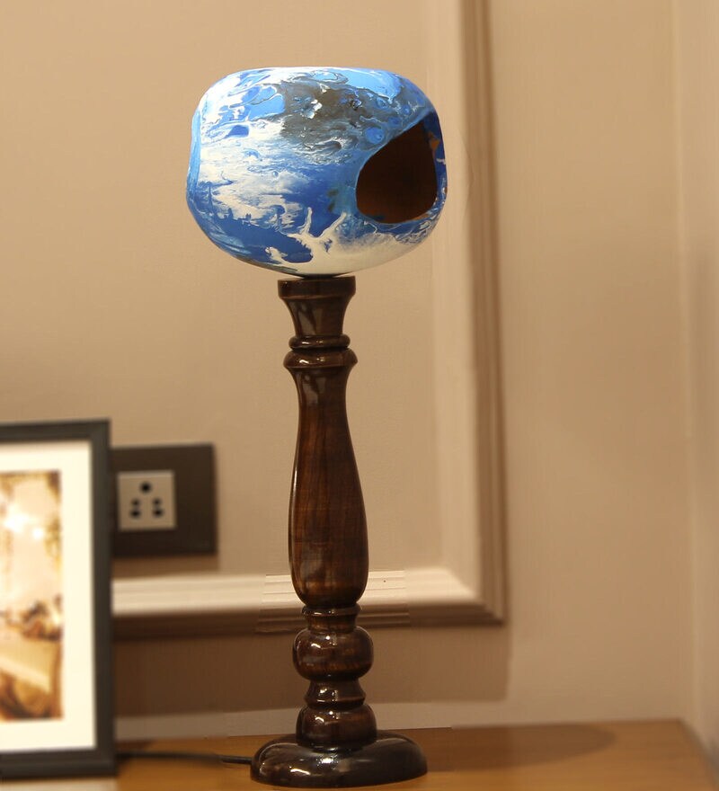 Buy Mesmerising Marble Texture Blue Wood Table Lamp By Radhika Dalhan ...