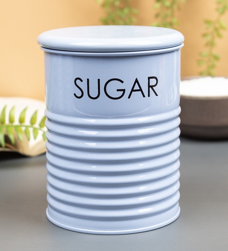 Buy Metal Blue Sugar Jar With Lid 900Ml By Market 99 Online - Jars and ...