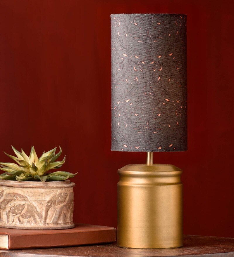 Buy Metal Golden Table Lamp With Dark Forest Shade by Green Girgit ...