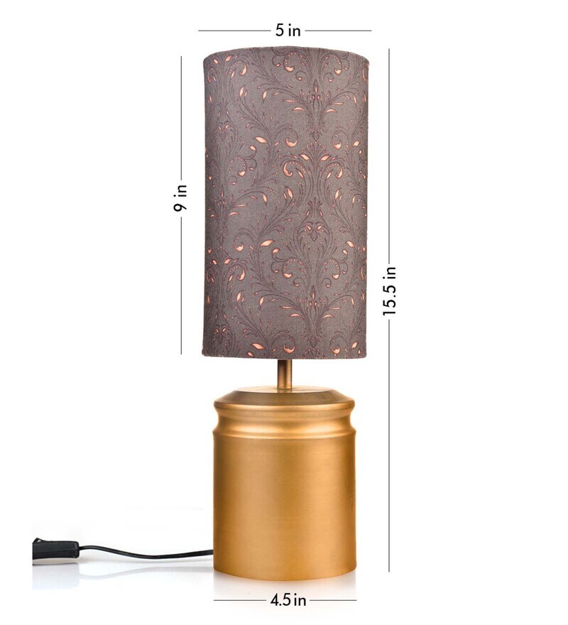 Buy Metal Golden Table Lamp With Dark Forest Shade by Green Girgit ...