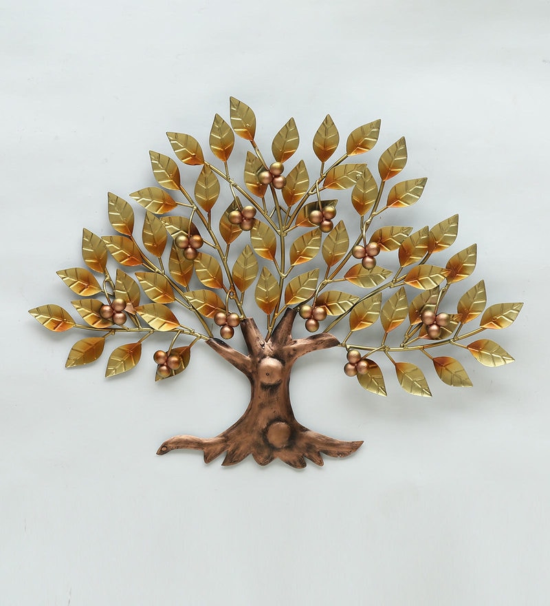 Buy Iron Decorative Tree Wall Art In Gold By Malik Design Online ...