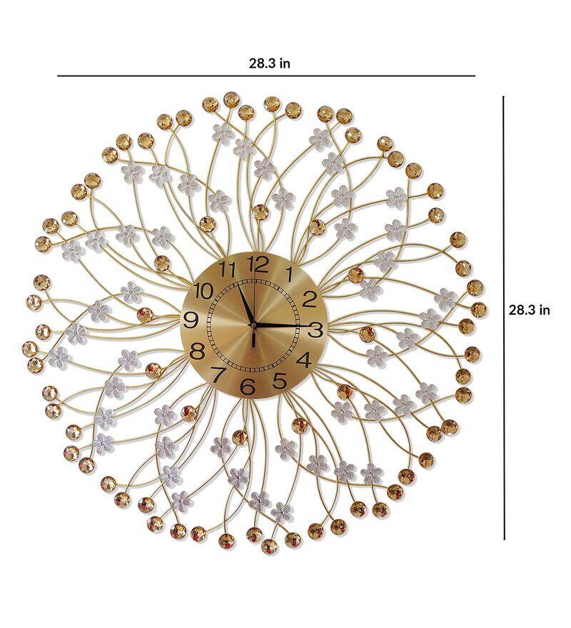 Buy Metal Royal Floral Diamond Studded Wall Clock By FunkyDecors Online ...