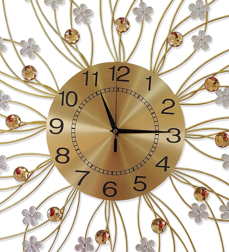 Buy Metal Royal Floral Diamond Studded Wall Clock By FunkyDecors Online ...