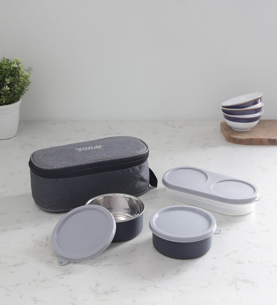 Buy Micro Grey Stainless Steel 3Pcs Container Lunch Box With Carry ...