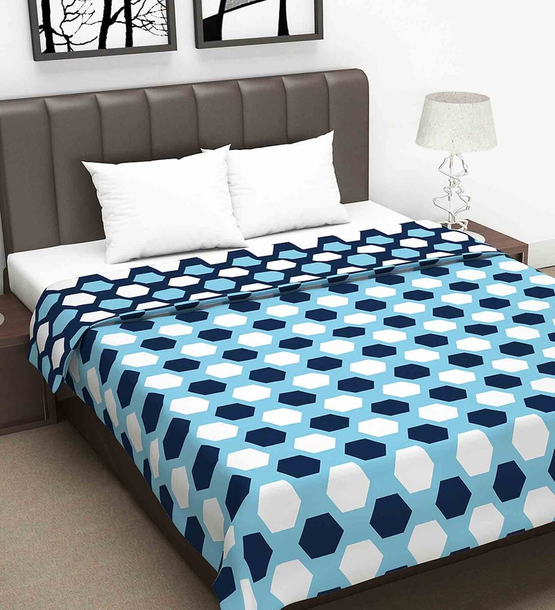 Buy Blue Geometric 120 GSM Double Bed Dohar by Divine Casa Online ...