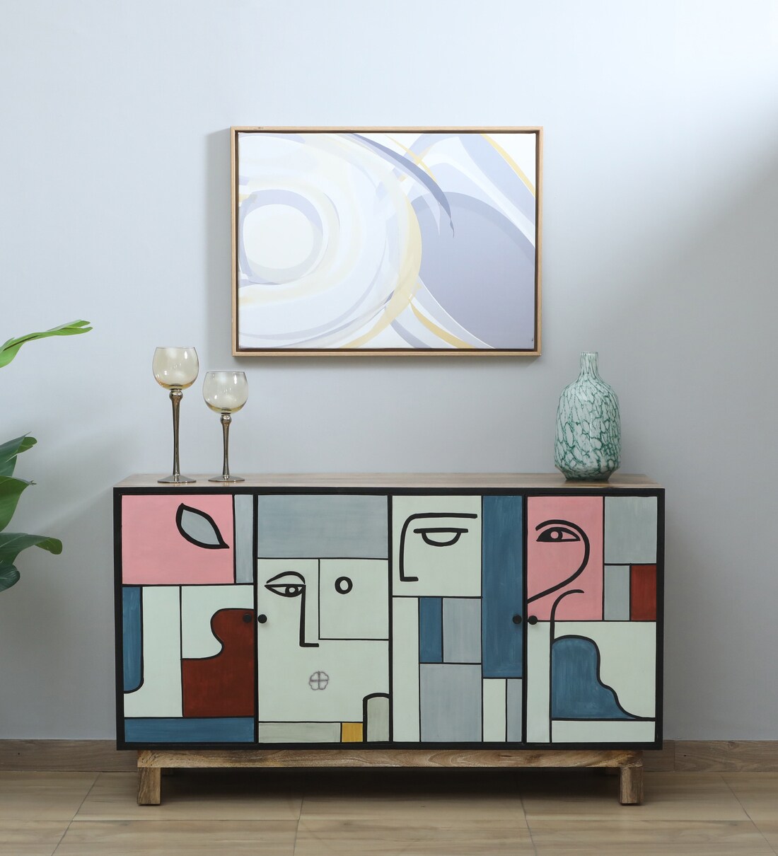 Buy Midas Mango Wood Handpainted Multicolour 4 Door Cabinet In Natural ...
