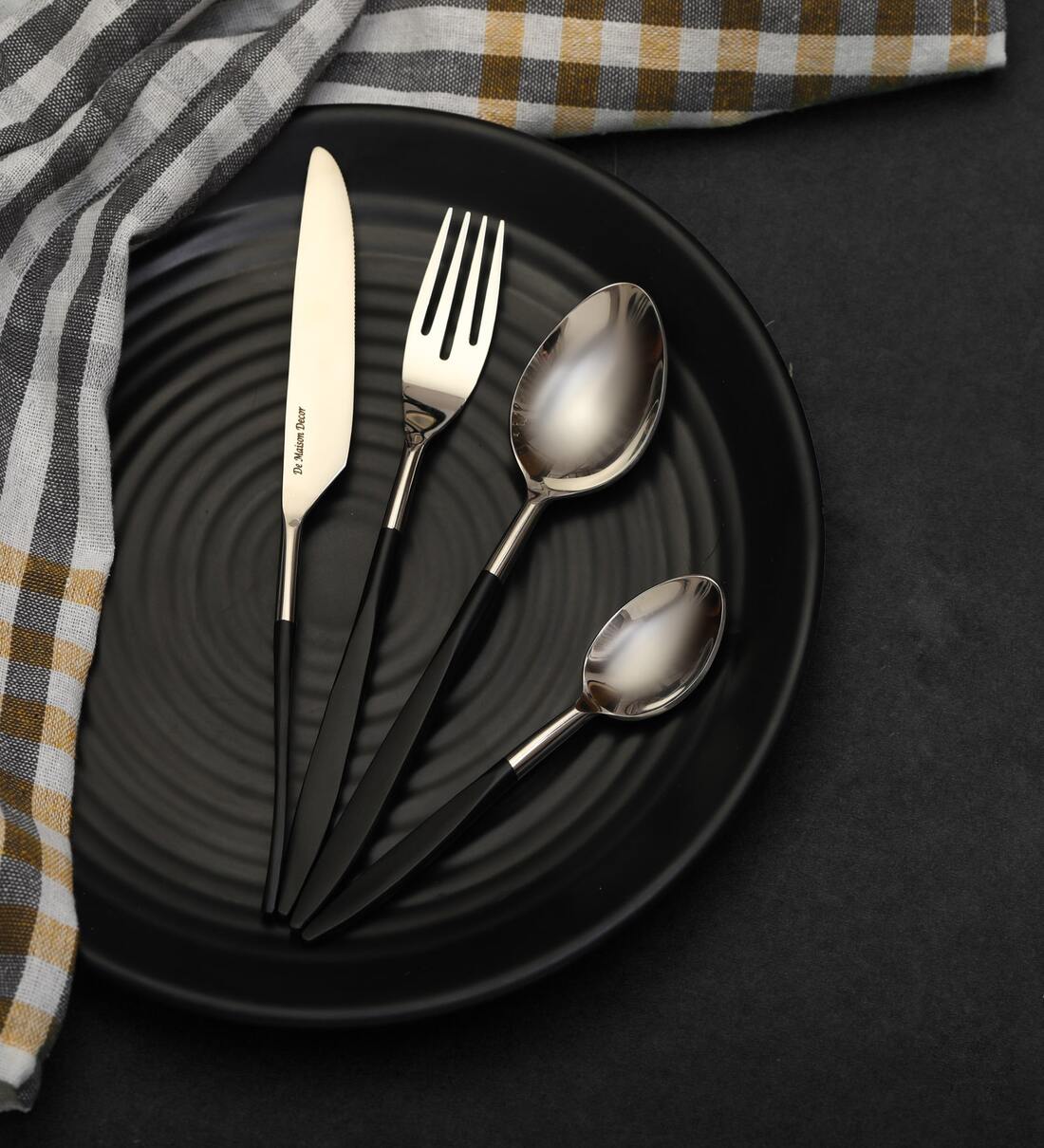 Buy Midnight Opulence Black & Silver (Set of 4) Cutlery Set at 25% OFF ...