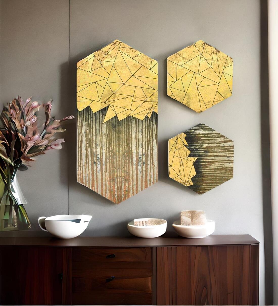 Buy Mirage Hexagonal Gold MDF Wall Paintings by @home at 33% OFF by ...