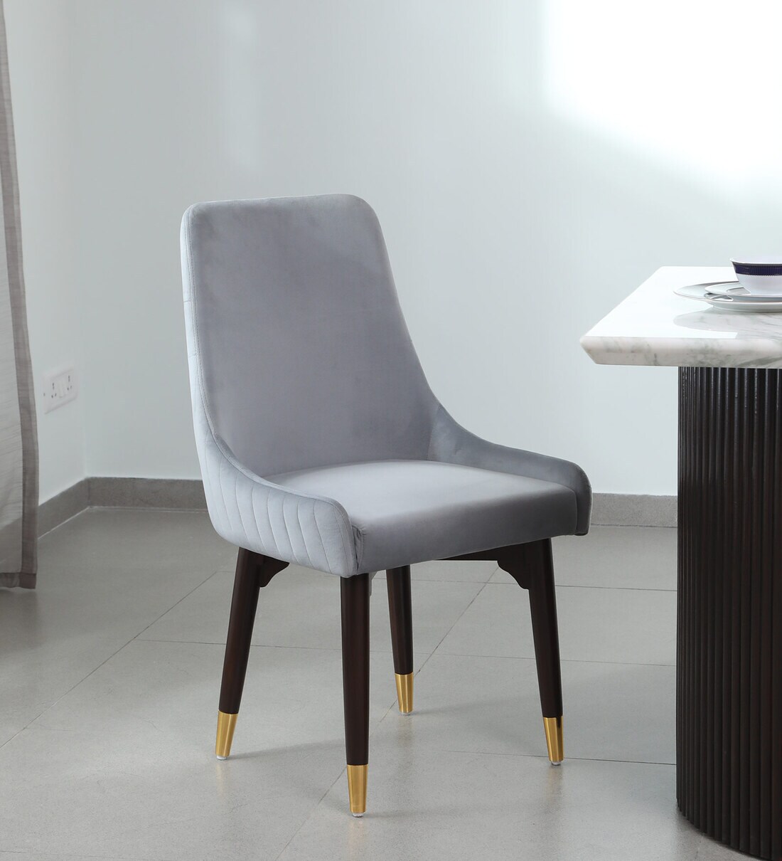 Buy Mise Teak Wood Chair Fabric Dining Chair In Grey Finish at 17% OFF ...