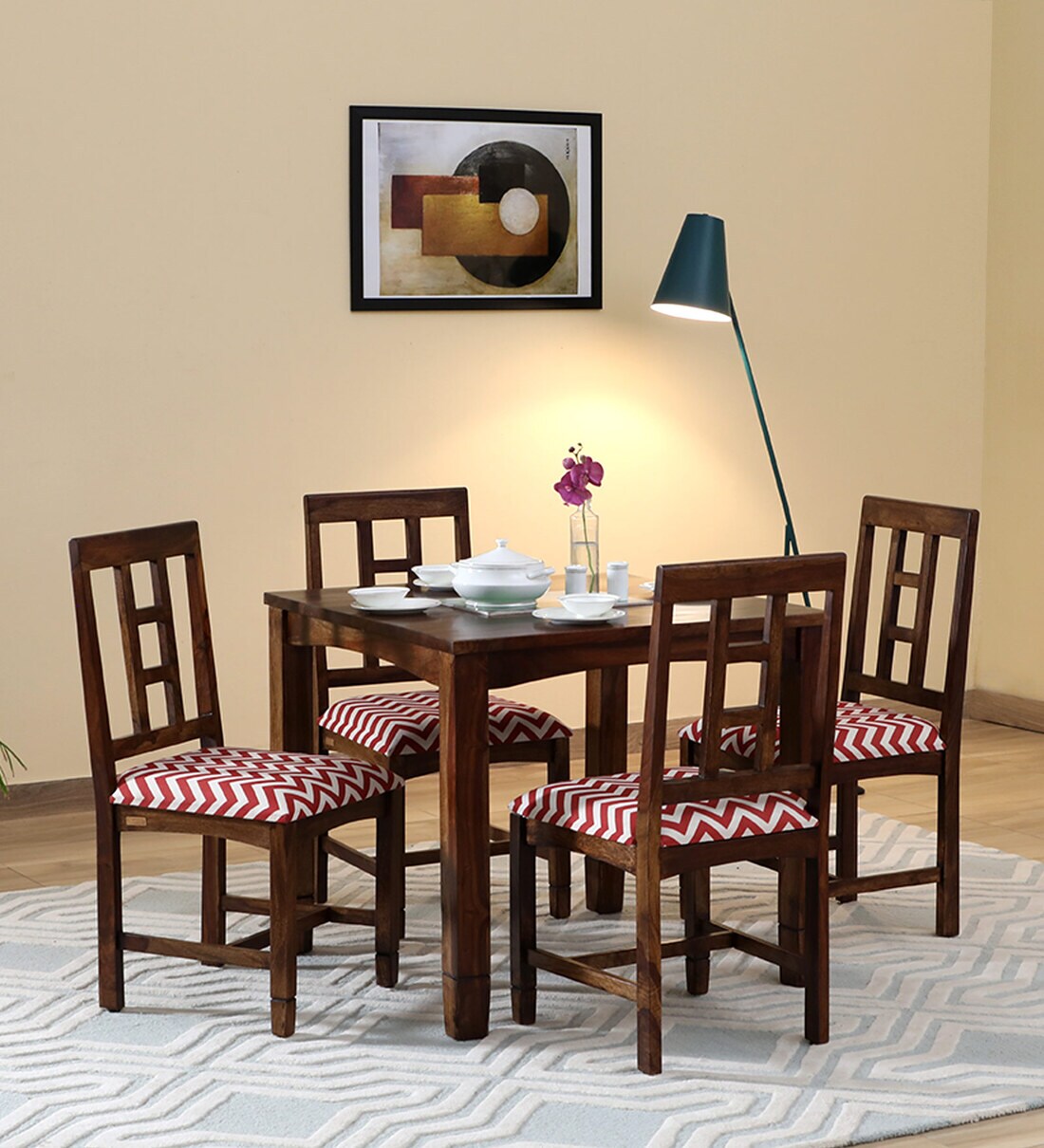 Buy Mitsy Solid Wood 4 Seater Dining Set In Provincial Teak at 5% OFF ...