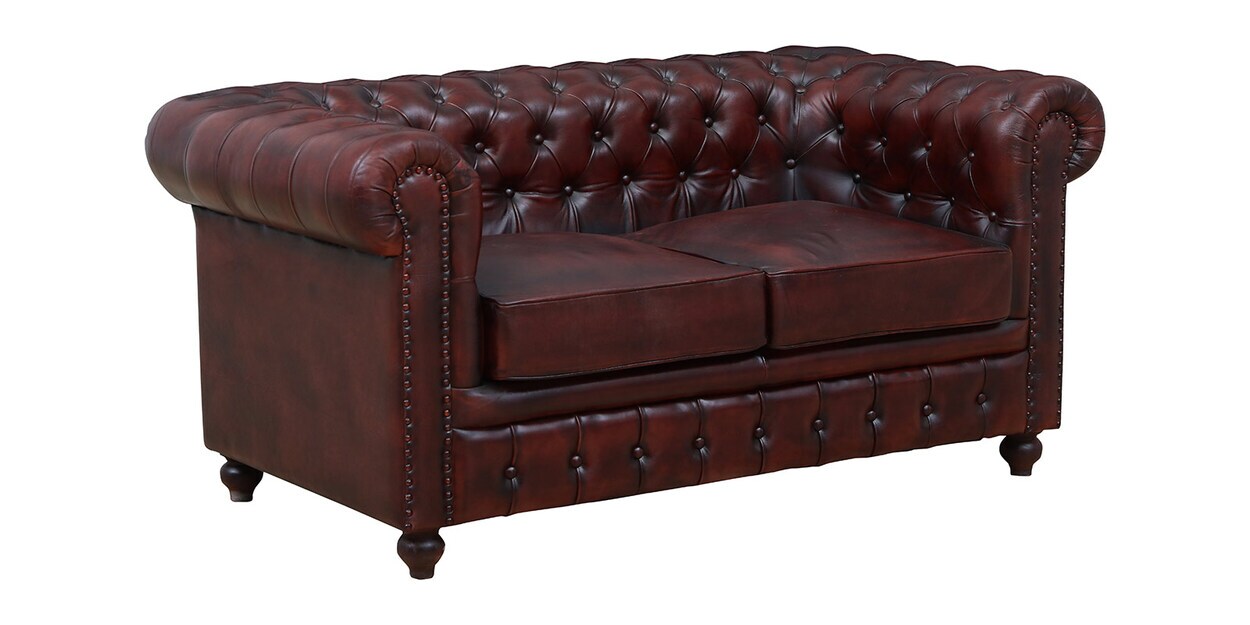 Buy Miceli 2 Seater Leather Sofa In Brown Finish By Amberville Online ...