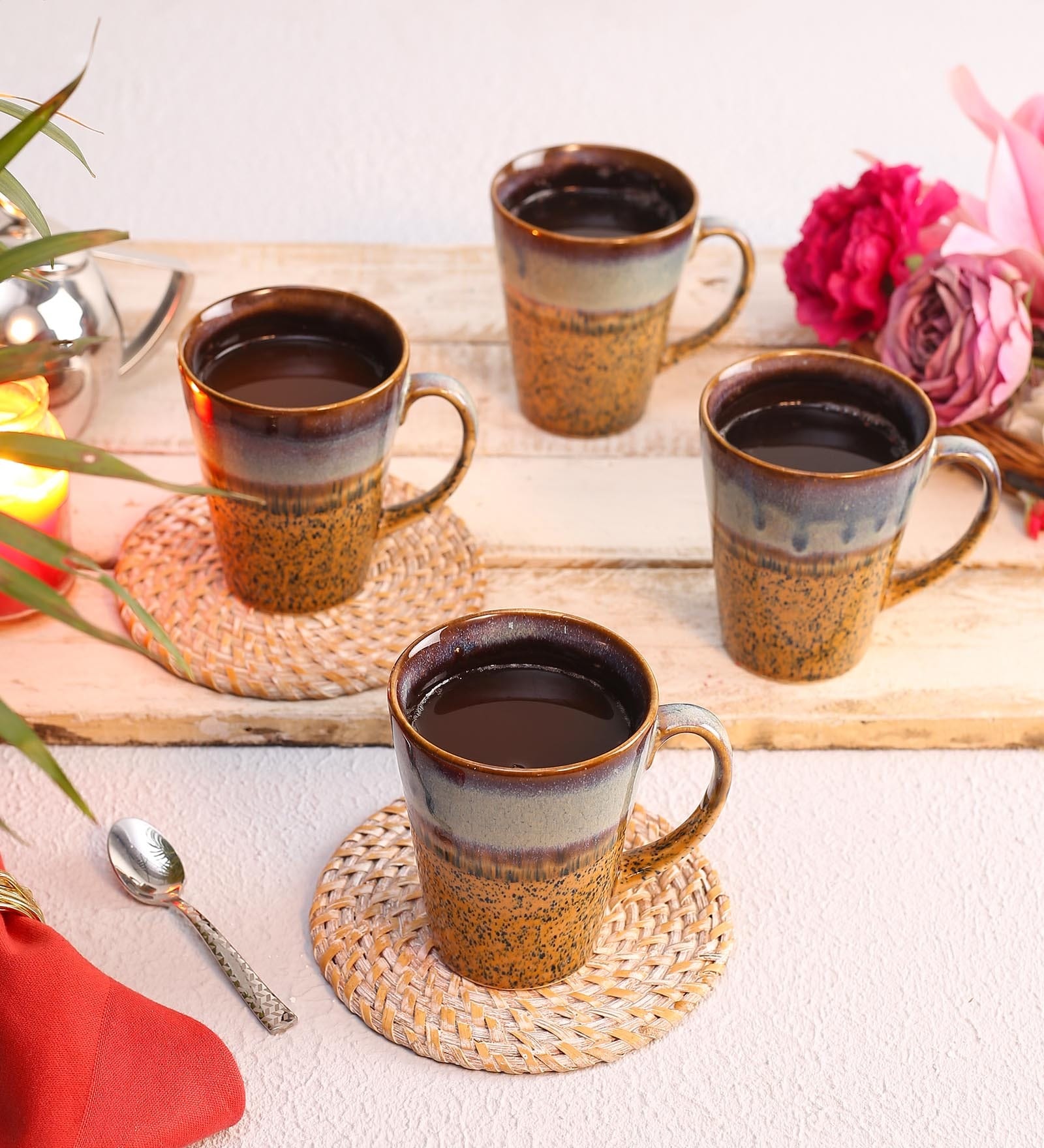 Buy Zircon 300ml Brown & Grey Ceramic (Set of 4) Coffee Mug at 58% OFF ...