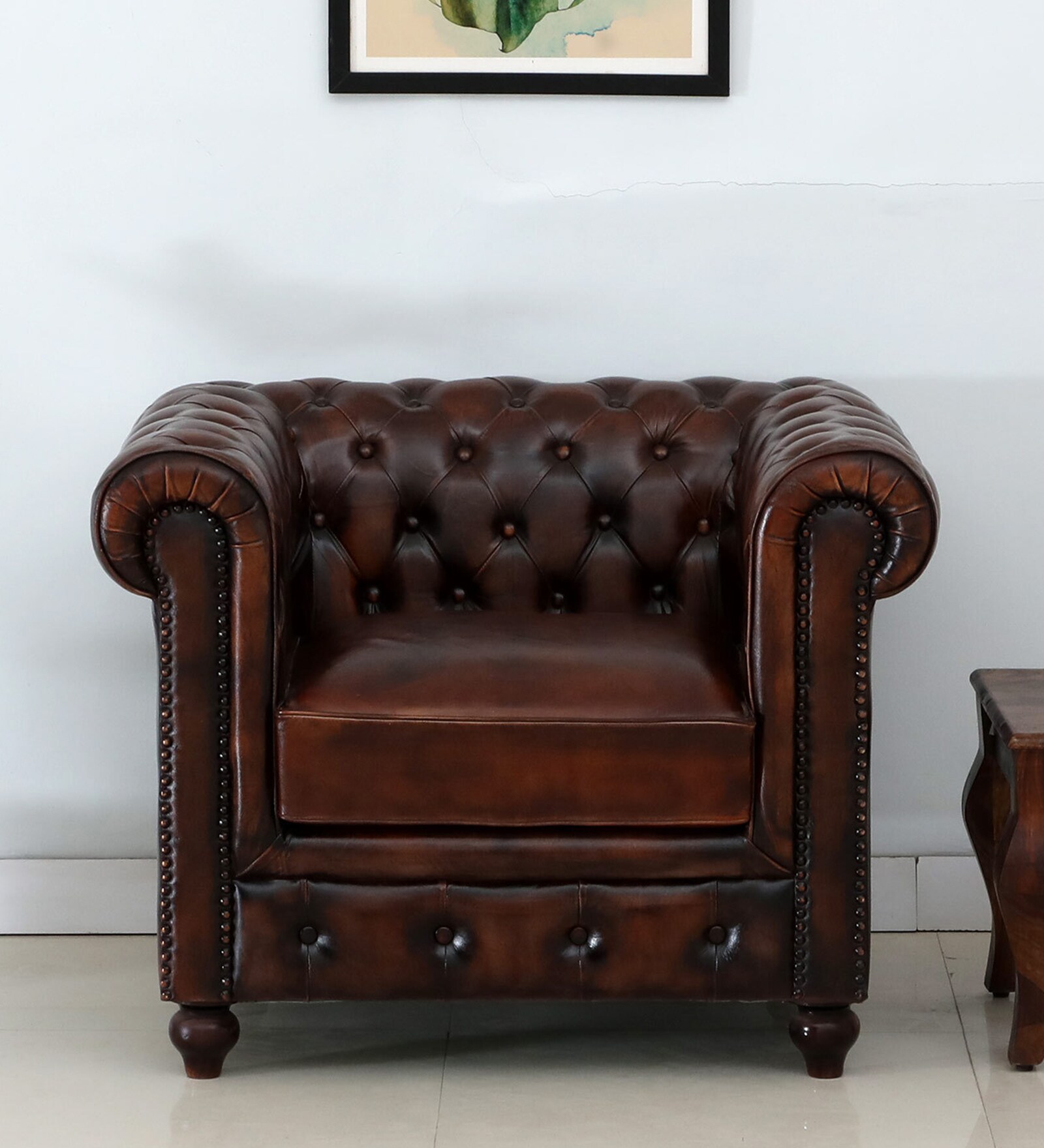 Buy Miceli Leather 1 Seater Sofa In Brown Finish at 4% OFF by ...