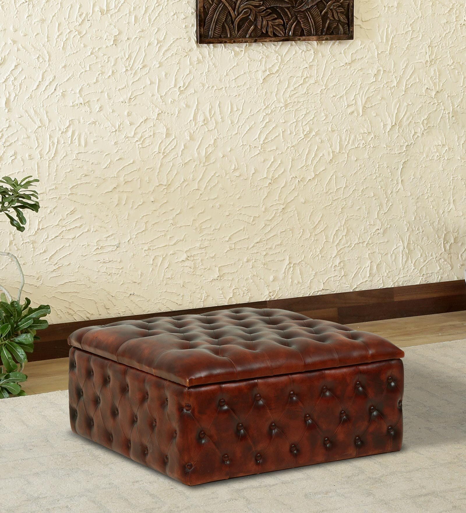 Buy Miceli Leather Ottoman In Brown Finish at 5% OFF by Amberville from ...
