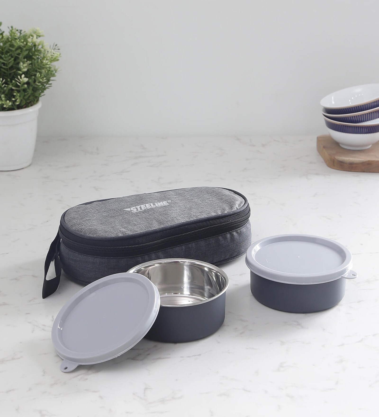Buy Micro Grey Stainless Steel 2Pcs Container Lunch Box With Carry ...