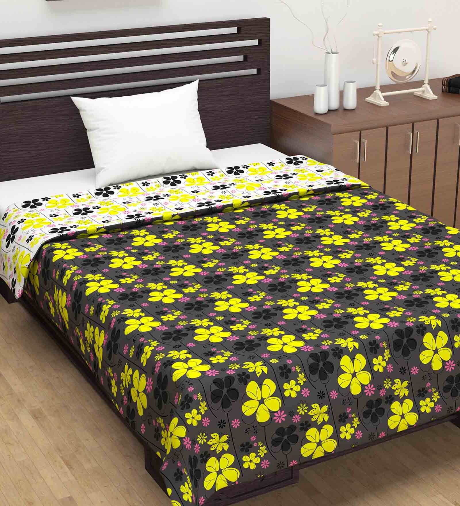 Buy Black Floral Polyester 120 GSM Single Bed Dohar at 59% OFF by ...