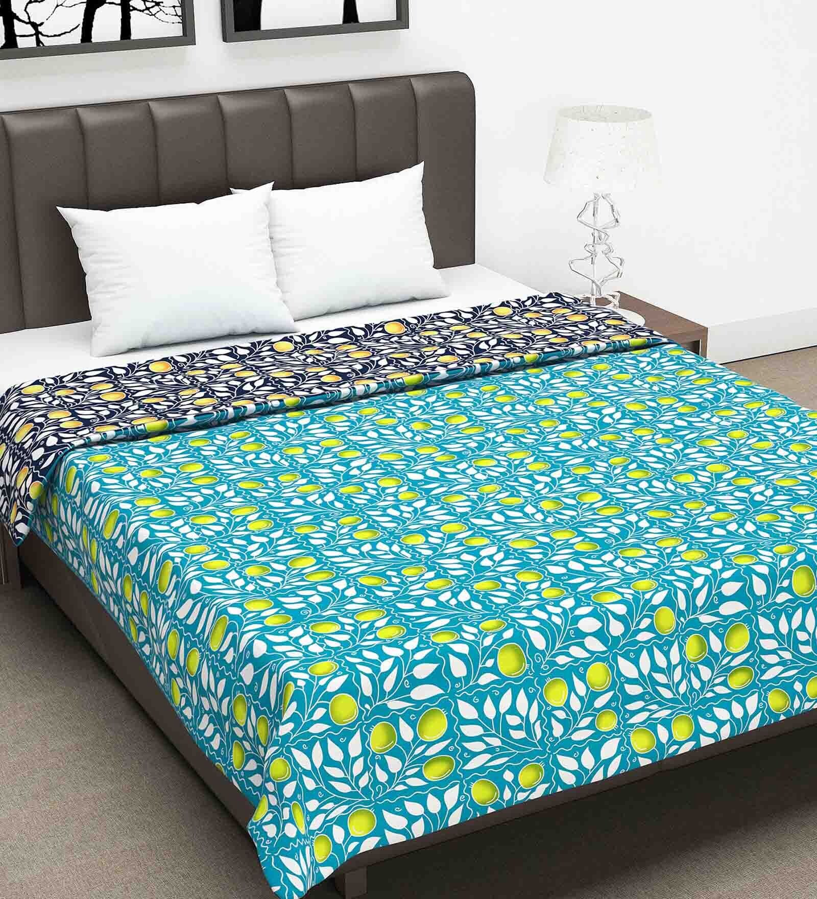 Buy Green Floral Polyester 120 GSM Double Bed Reversible Dohar by ...
