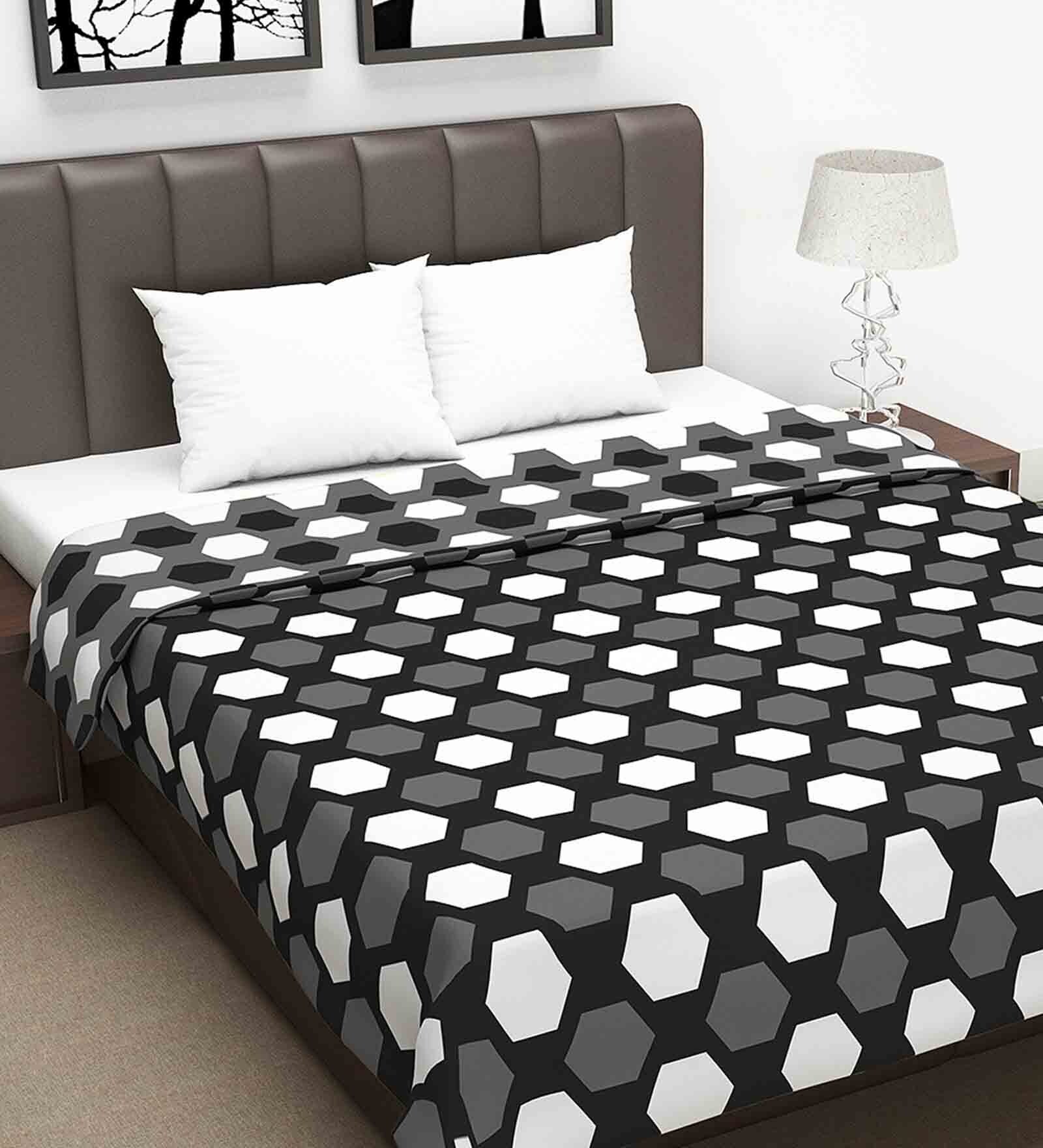Buy Black Geometric Polyester 120 GSM Double Bed Reversible Dohar by ...