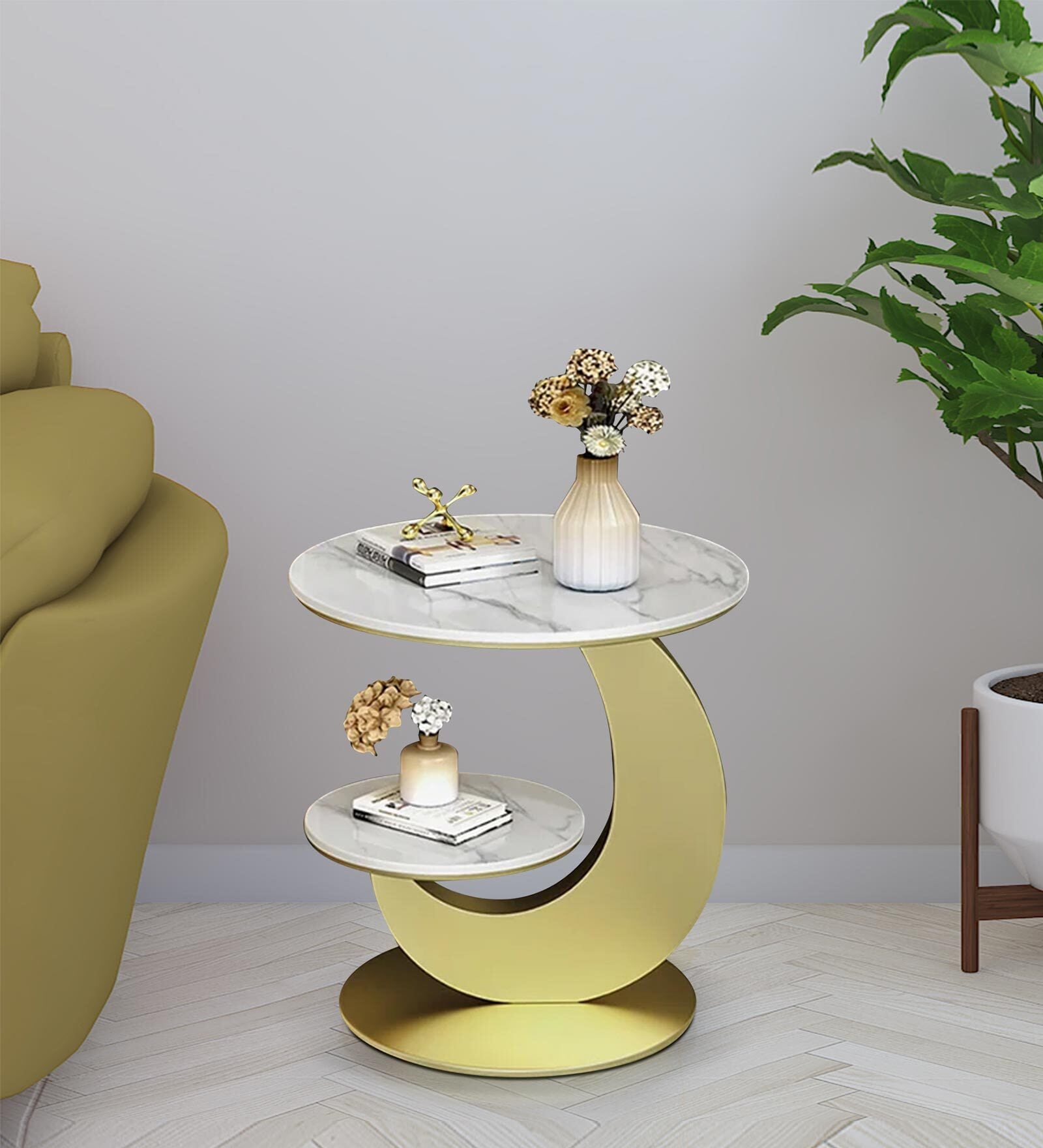 Buy Mikasa Metal C Shaped Table in Gold And White Colour at 32% OFF by ...