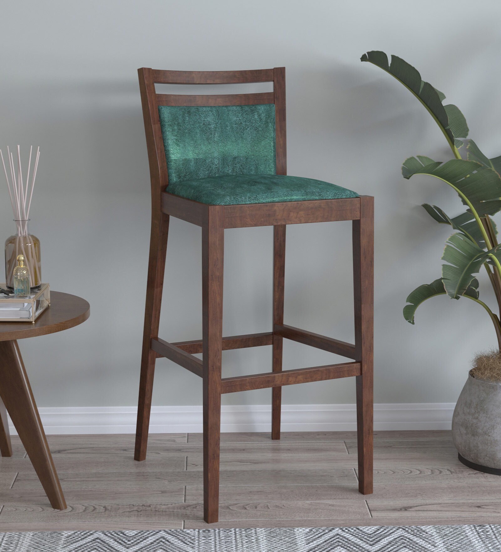Buy Milano Solid Wood Bar Stool in Green Colour at 25% OFF by Makwuds ...