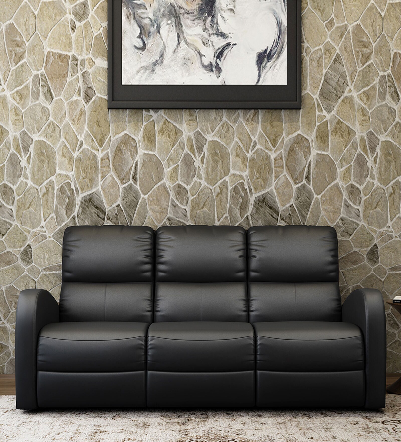 Buy Milo Leatherette 3 Seater Manual Recliner In Black Colour at 60% ...