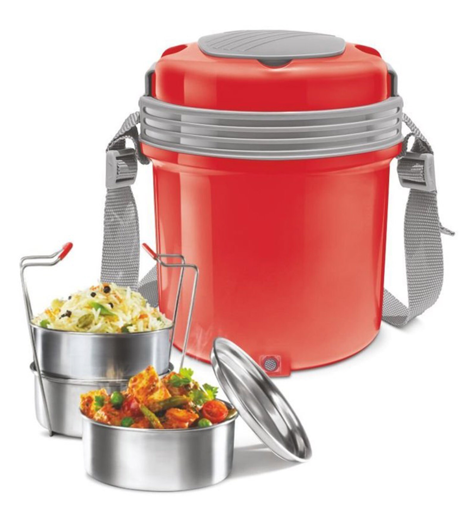 Buy Milton Electron 3 Electric Stainless Steel Red Lunch Pack with 4 ...