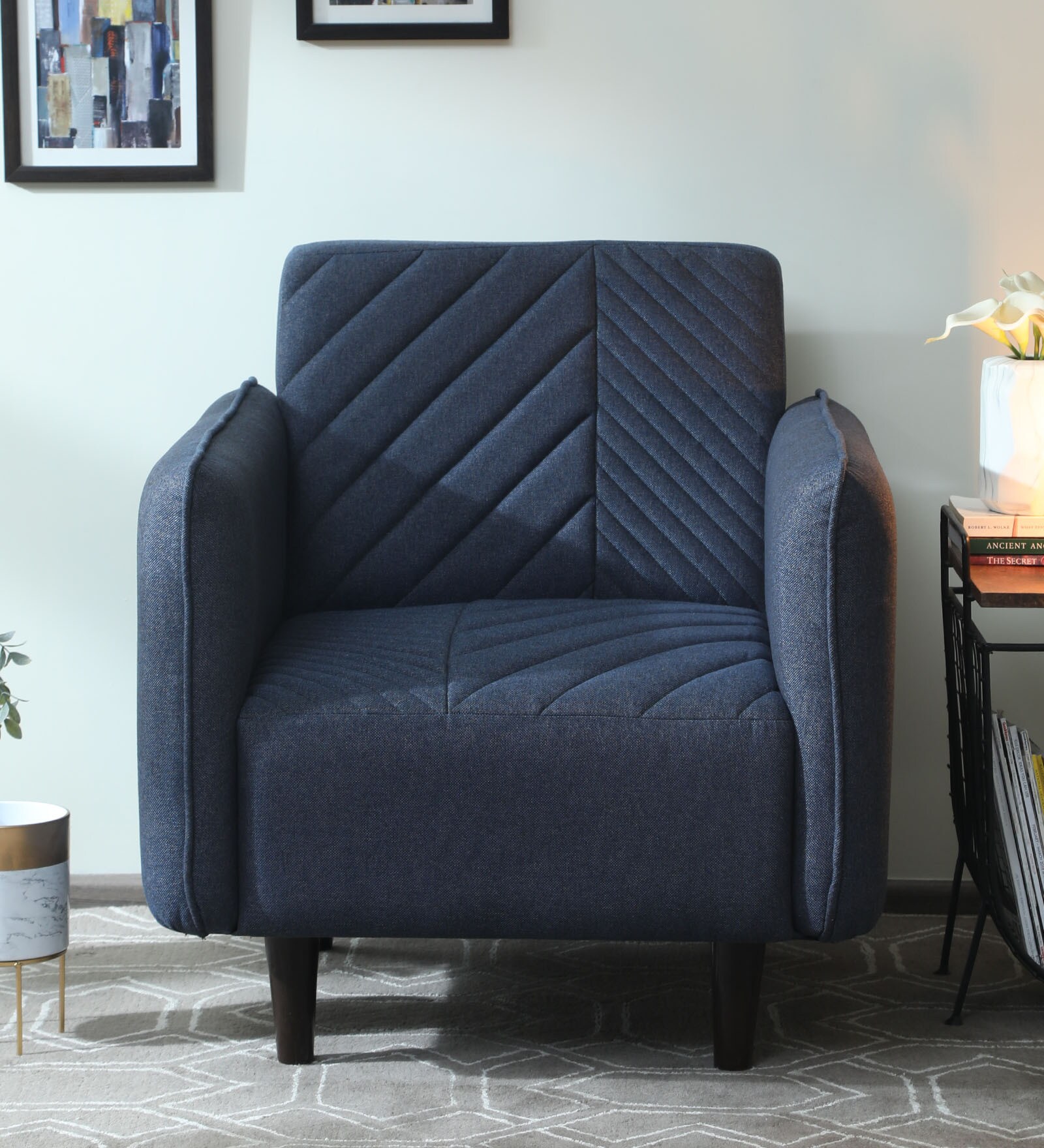 Buy Valbom Fabric 1 Seater Sofa In Blue Colour Online - Contemporary 1 ...