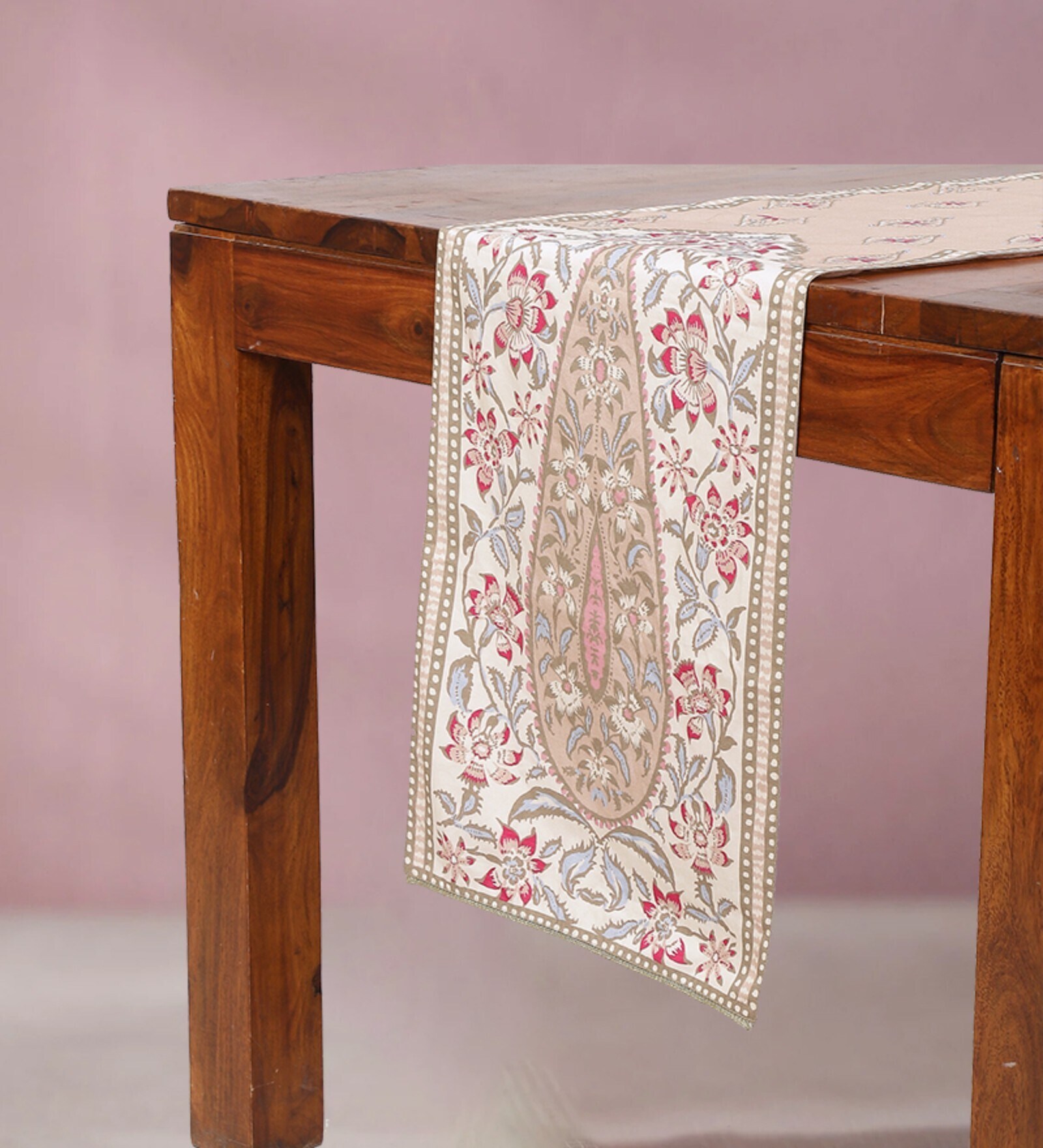 Buy Minar Beige & Pink Cotton Satin Table Runner by Ritu Kumar Home at ...