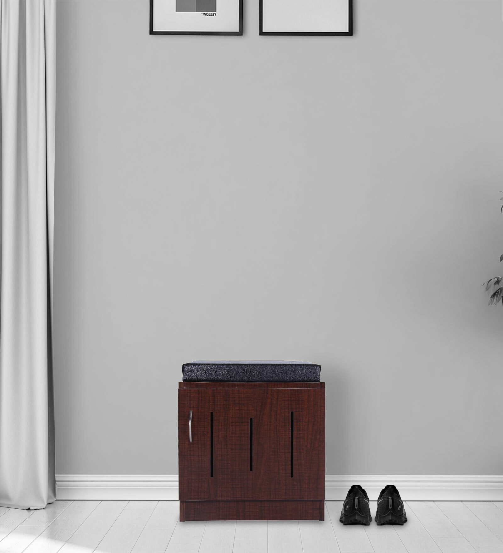 Buy Mini Shoe Rack with Seating in Brown Finish Online - Shoe Rack with ...