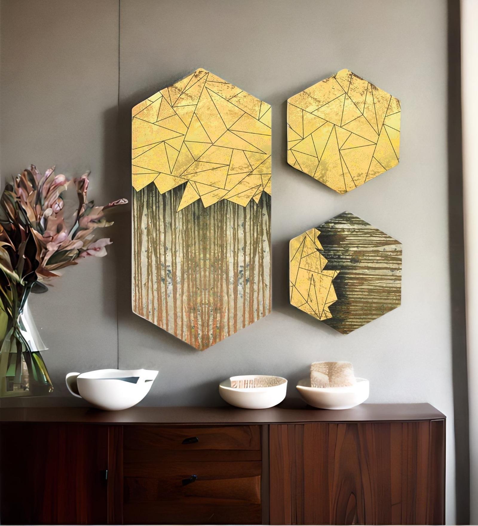 Buy Mirage Hexagonal Gold MDF Wall Paintings by @home at 33% OFF by ...