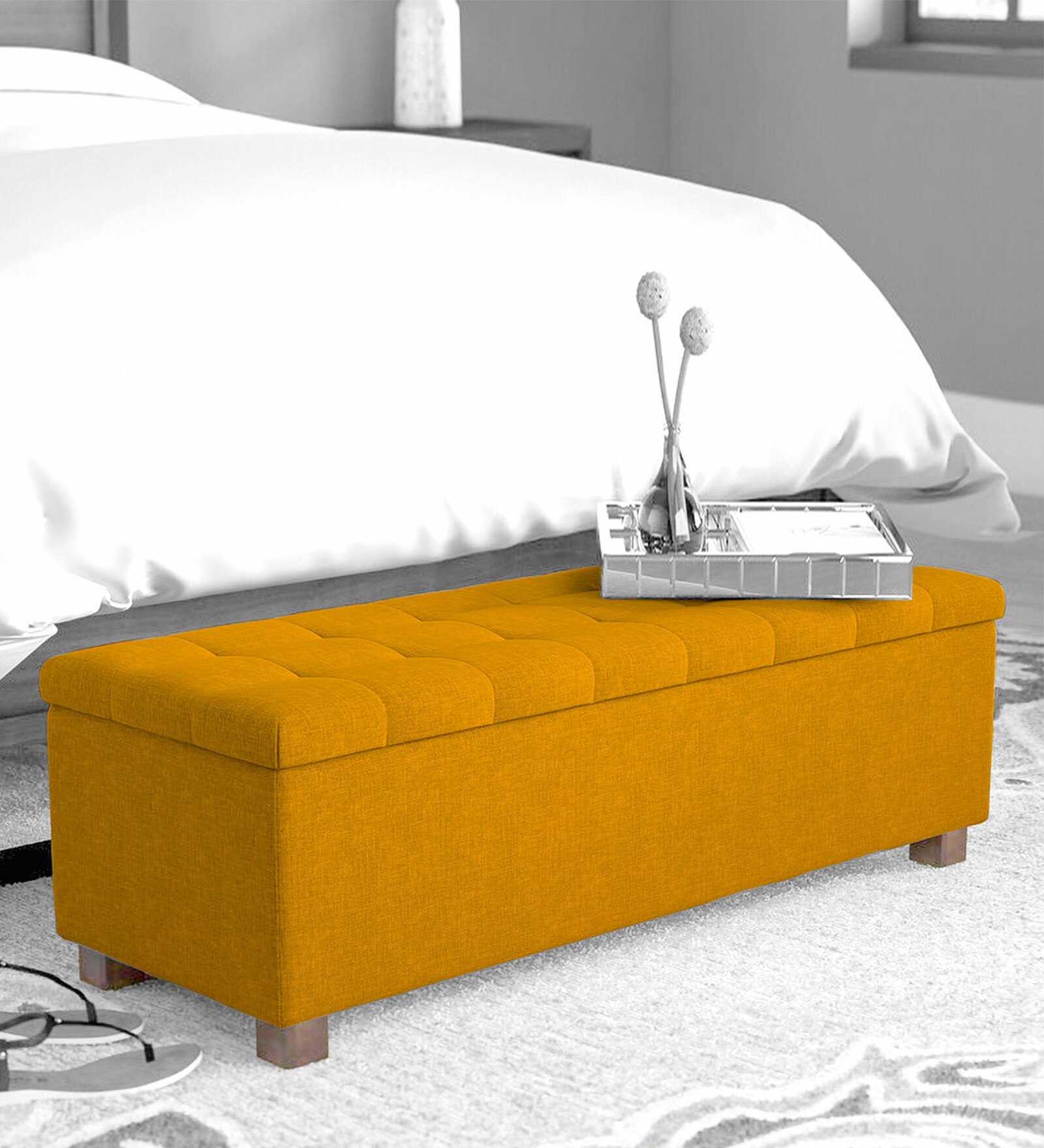 Buy Mexico Fabric Bench In Bold Yellow Colour With Storage at 59% OFF ...