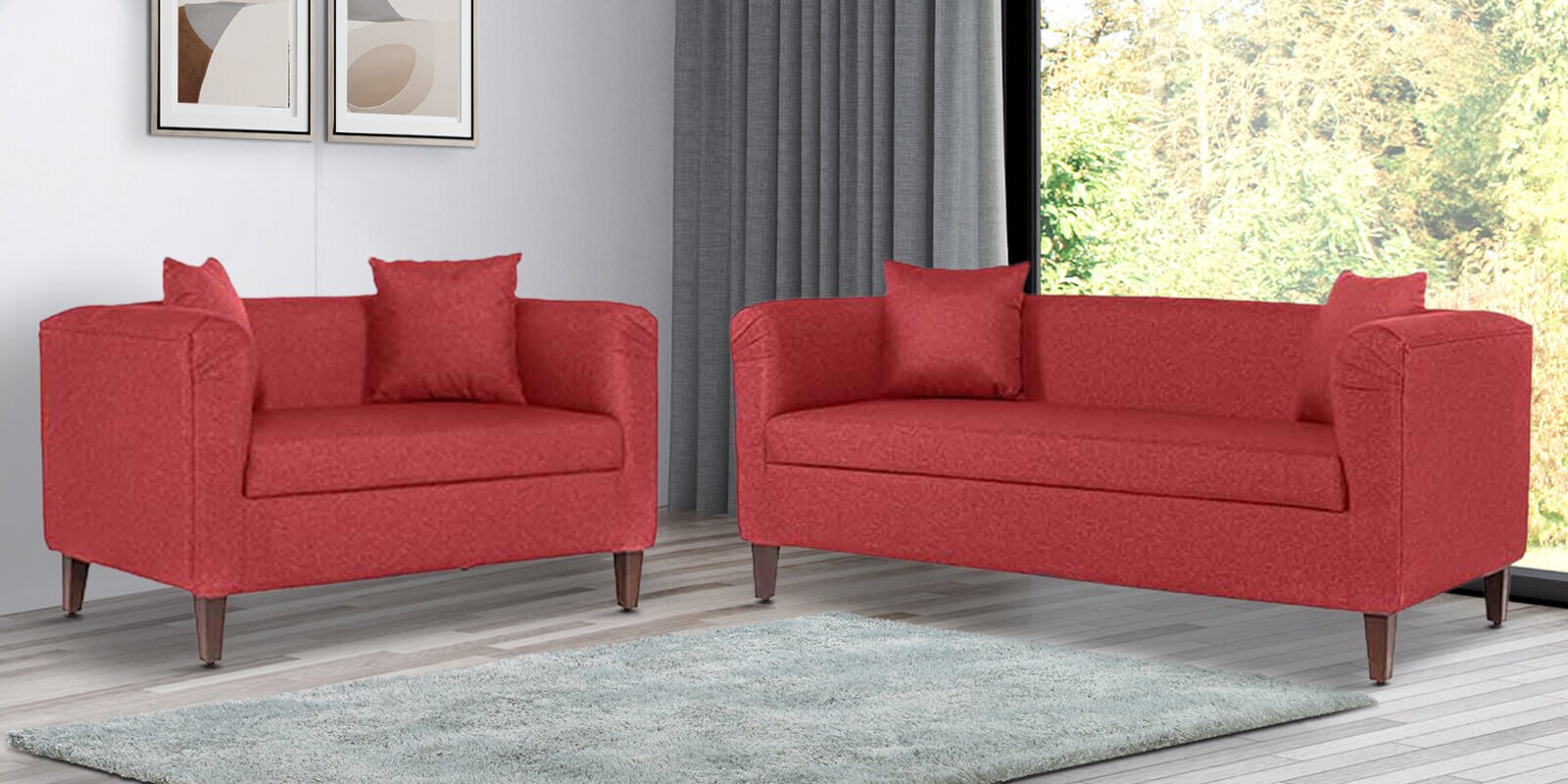 Buy Miami Fabric Sofa Set In Red Colour With 3+2 Combination at 32% OFF ...