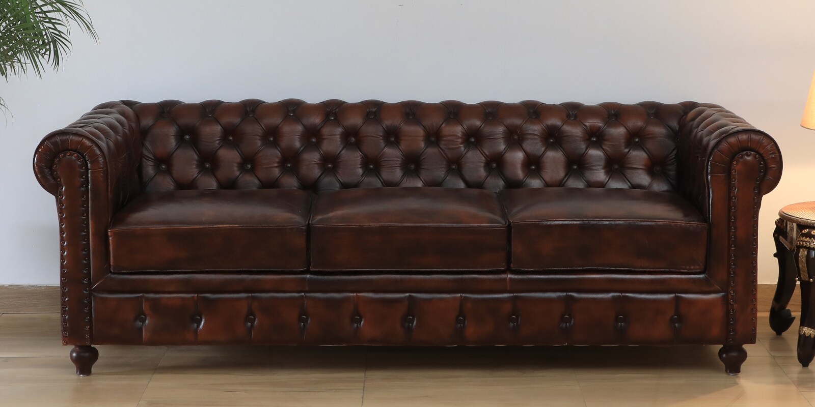 Buy Miceli Leather 3 Seater Sofa In Brown Finish at 3% OFF by ...