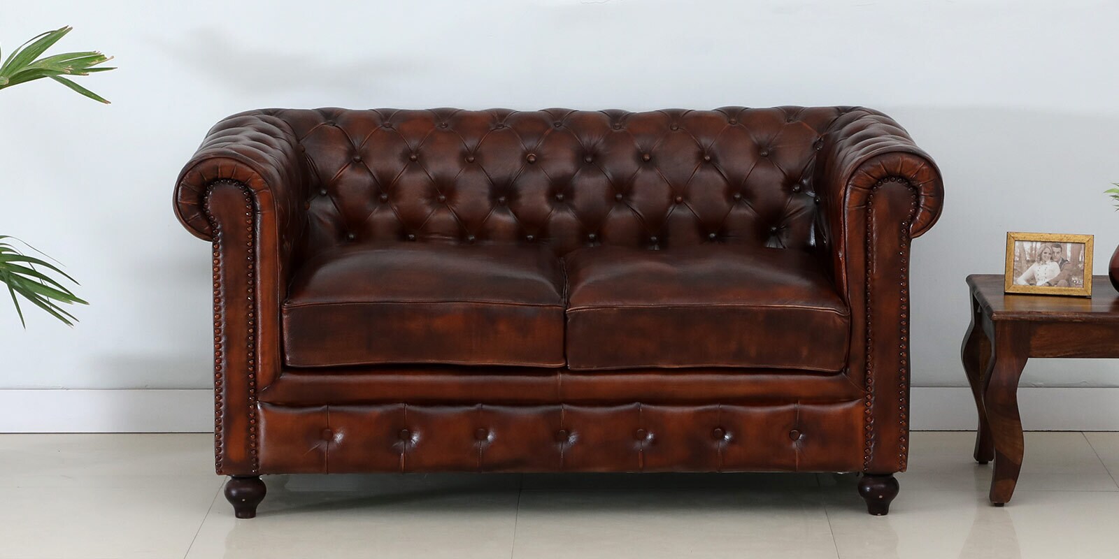 Buy Miceli Leather 2 Seater Sofa In Brown Finish at 1% OFF by ...