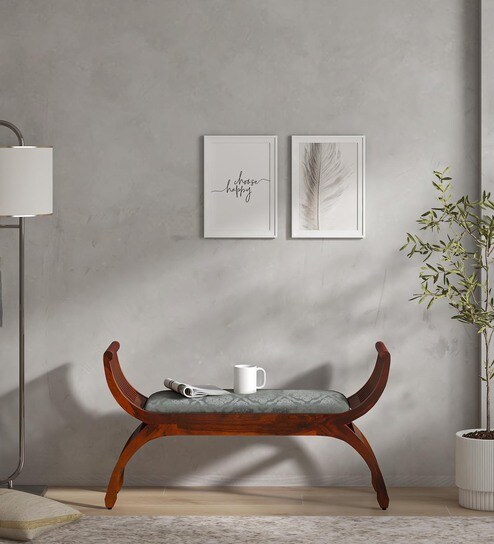 Buy Midherst Sheesham Wood Recamier in Honey Oak & Light Green Colour ...