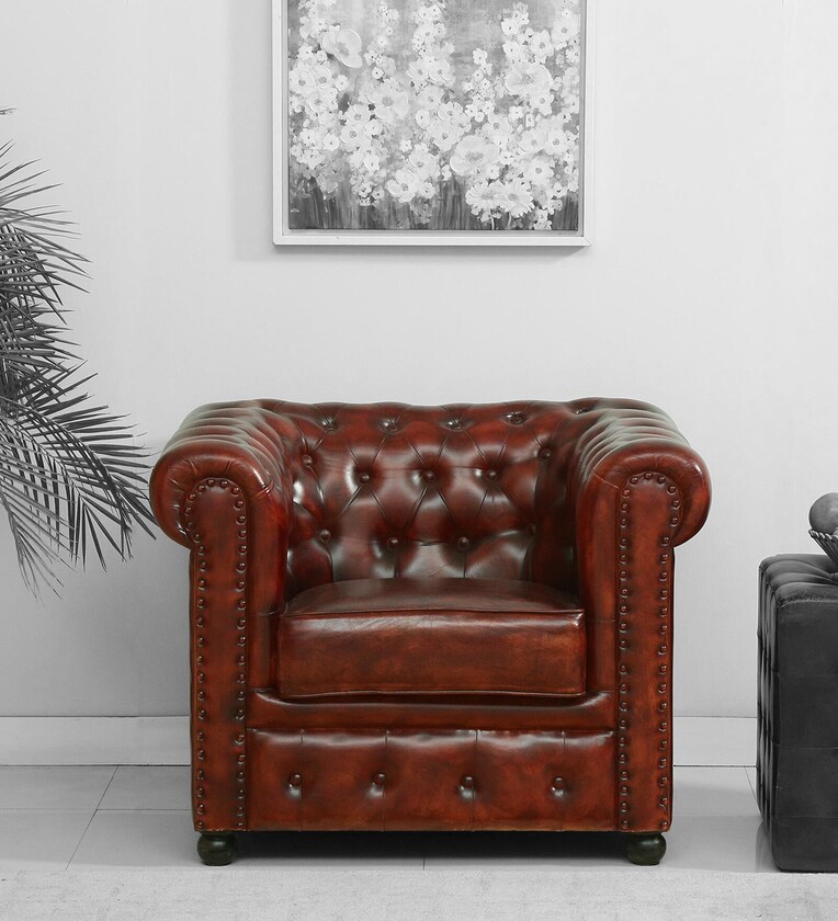 Buy Miceli 1 Seater Leather Sofa In Brown Finish By Amberville Online ...